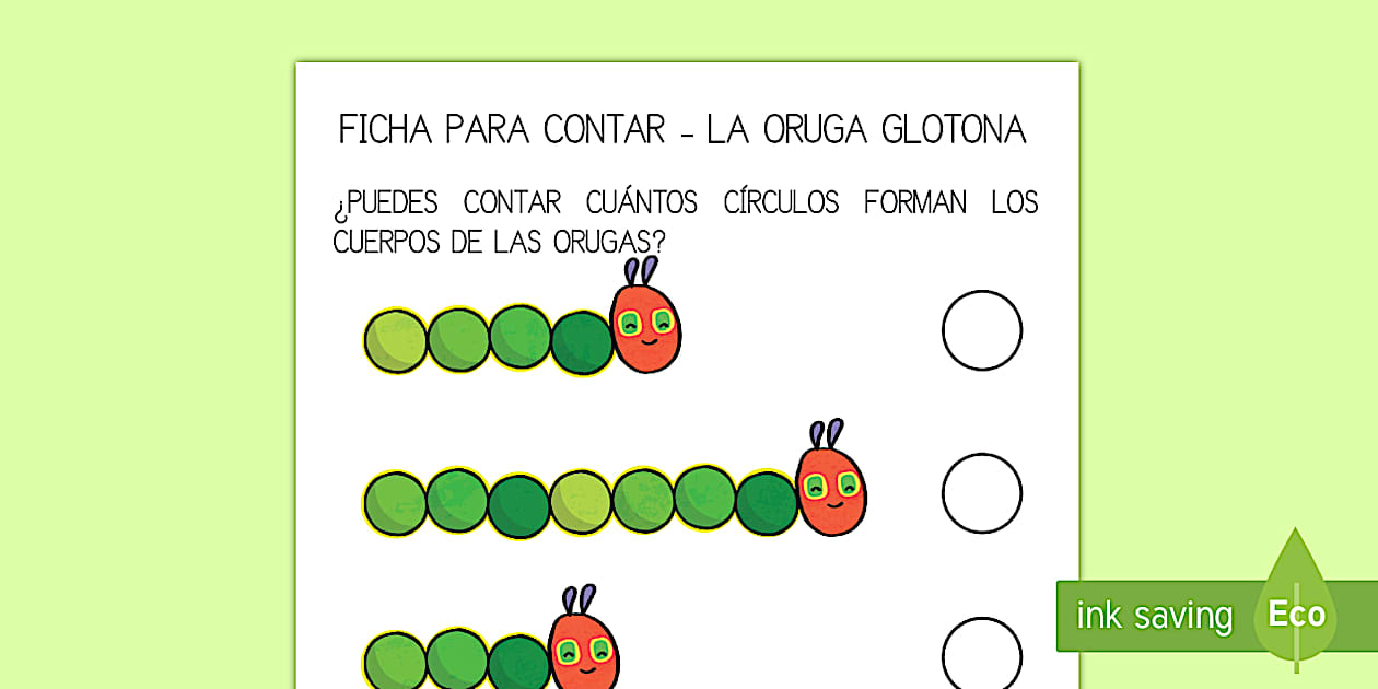 Ficha para contar - Basado en el libro: La oruga glotona