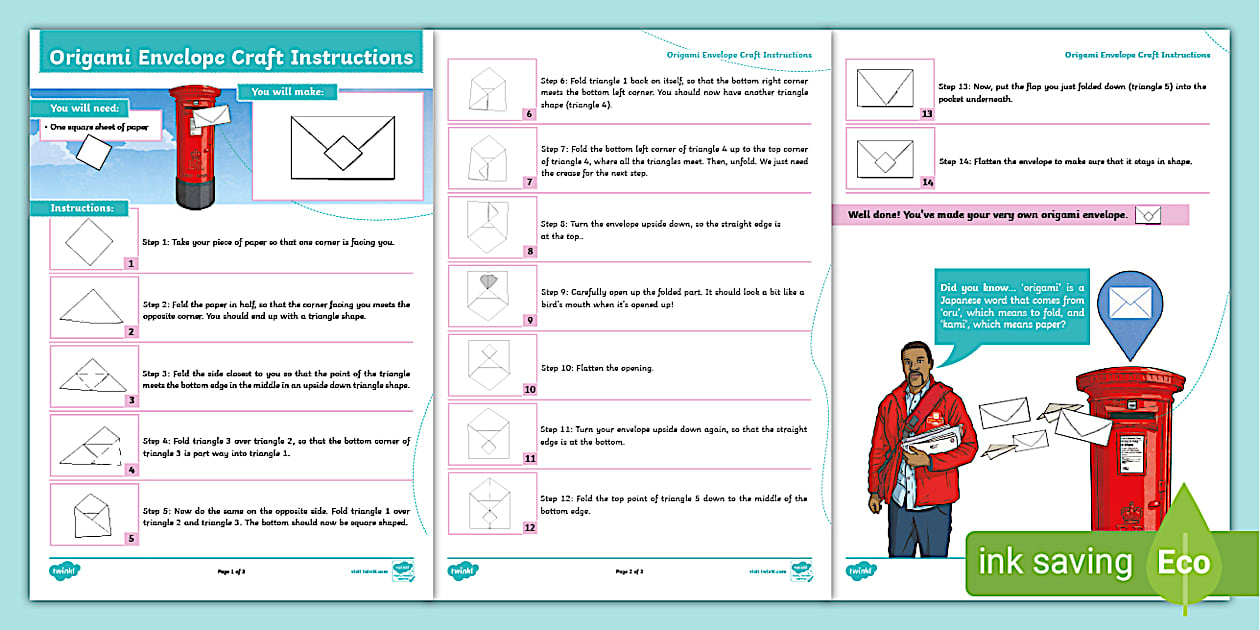 Envelope Origami Craft Instructions | Twinkl | KS1 | Crafts