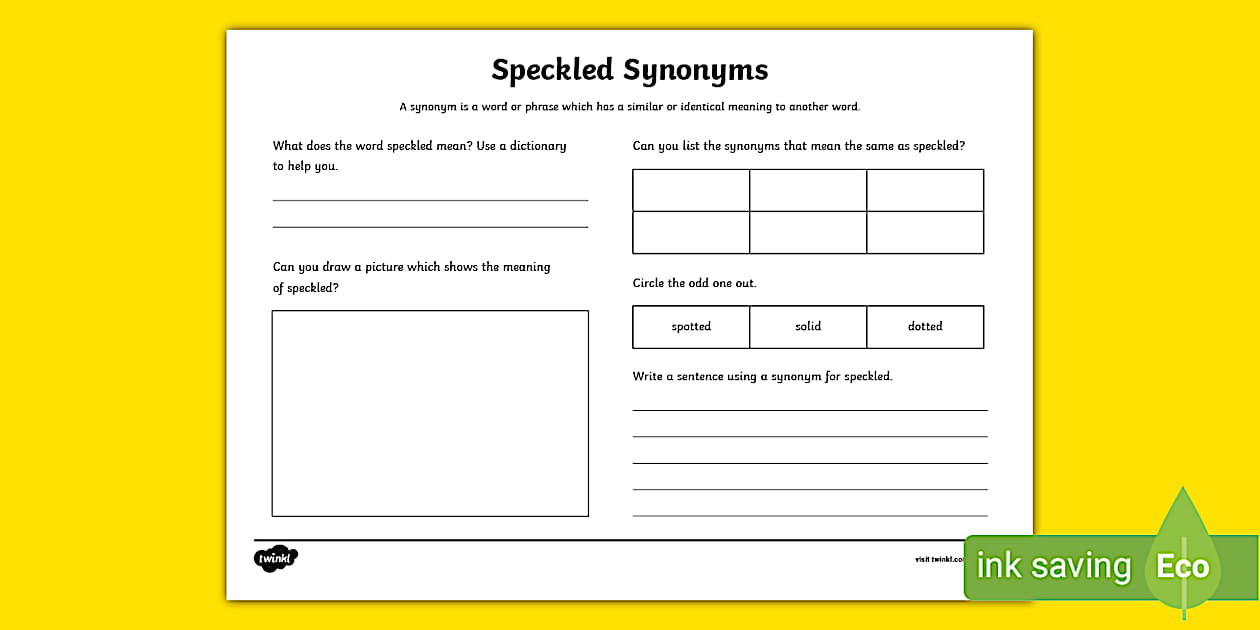 Speckled Synonyms Worksheet