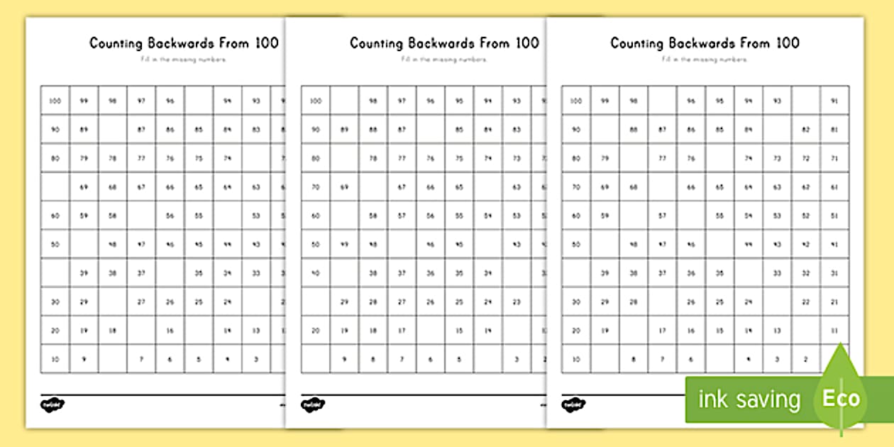 How to Teach Counting Backwards From 100 Counting Worksheet