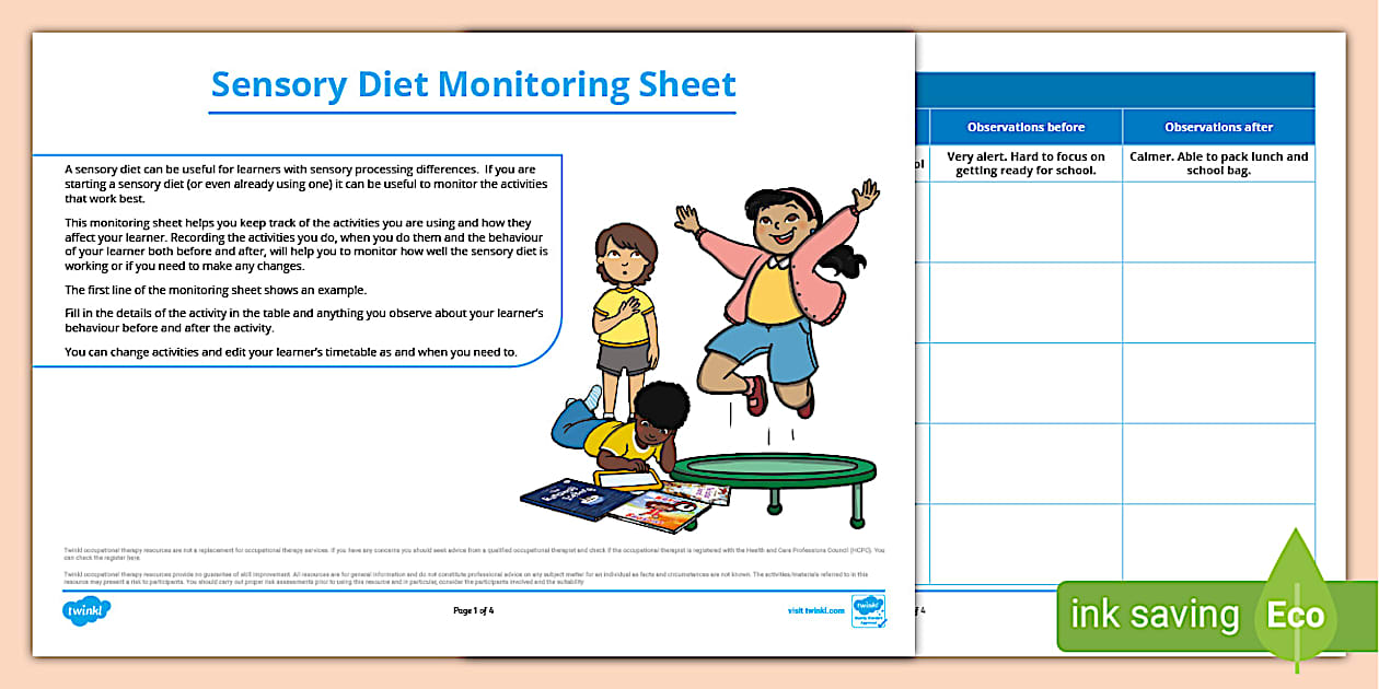 OT: Sensory Diet Monitoring Sheet (teacher made) - Twinkl