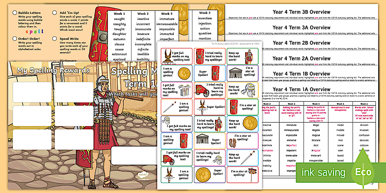 Editable Year 4 Roman Themed Spelling Menu Pack - Twinkl