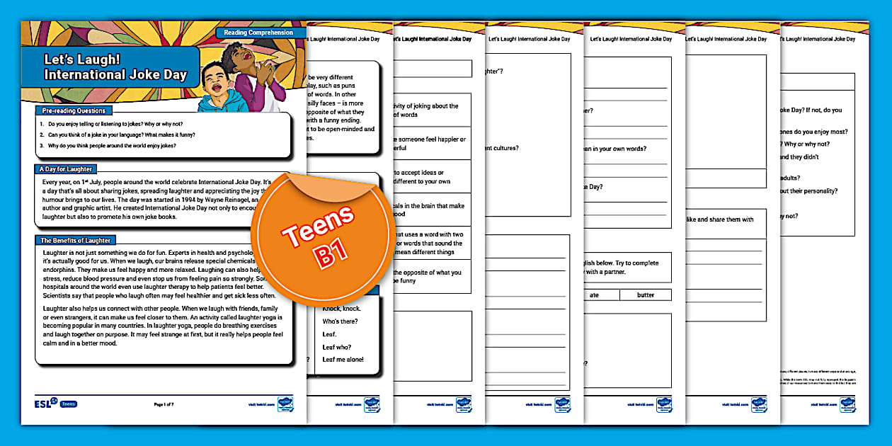 International Joke Day ESL Reading for Teens - Twinkl