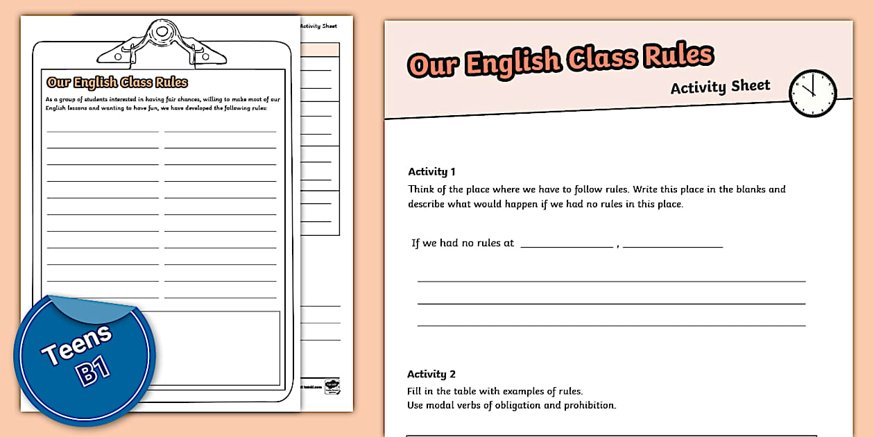 ESL Classroom Rules Activity Sheet for Teens (teacher made)
