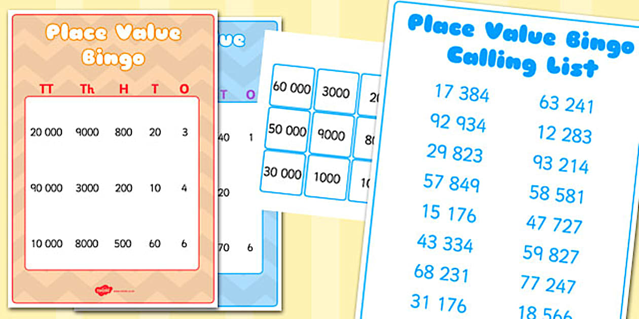 Tens of Thousands, Thousands, Hundreds, Tens and Ones Place Value Bingo