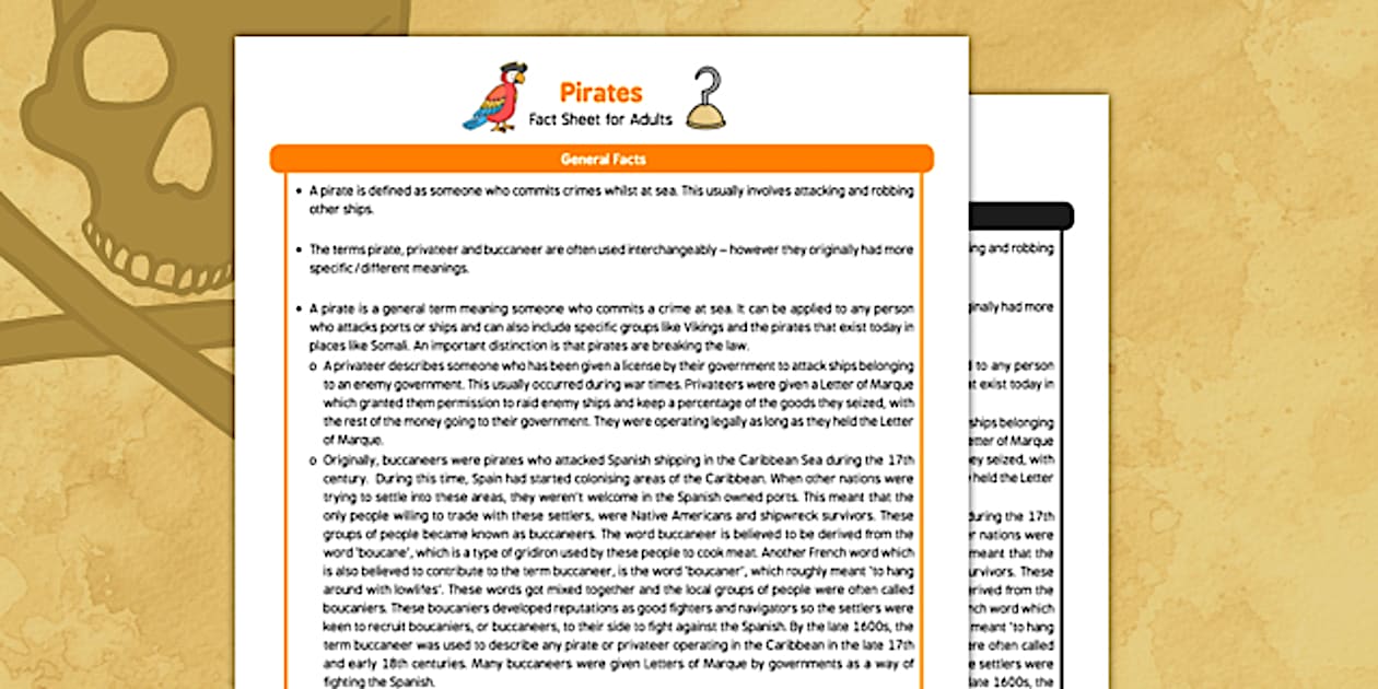 Black and White Pirates Fact Sheet For Adults (teacher made)