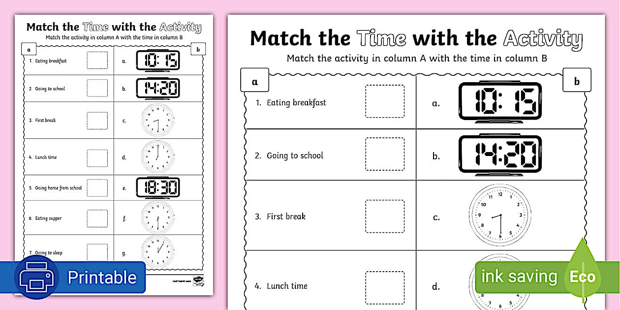 Match the Time with the Activity - Activity Sheet - Twinkl