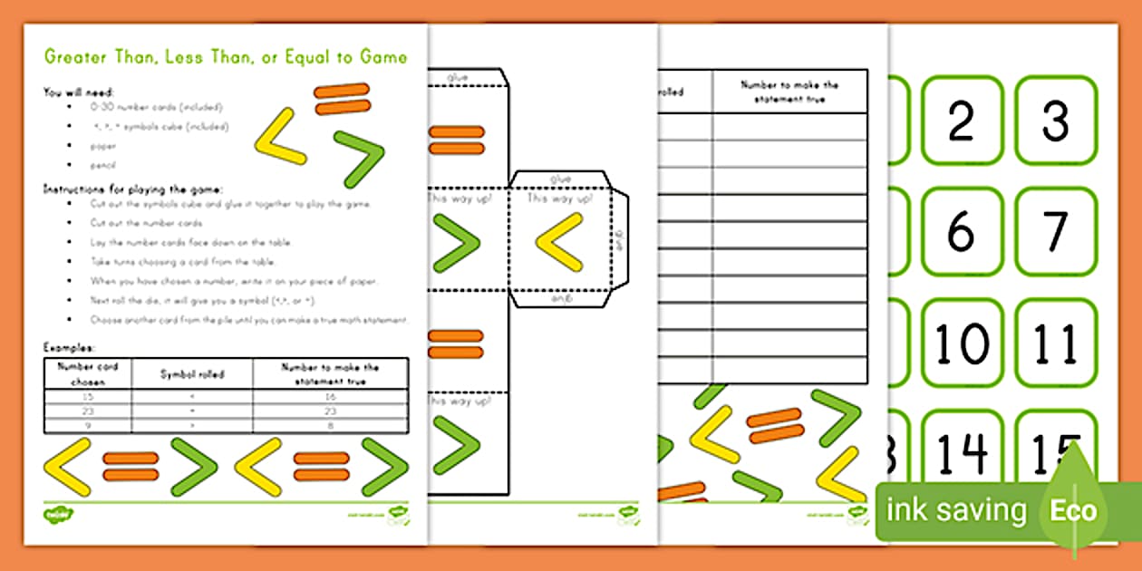 First Grade Greater Than, Less Than, or Equal to Game