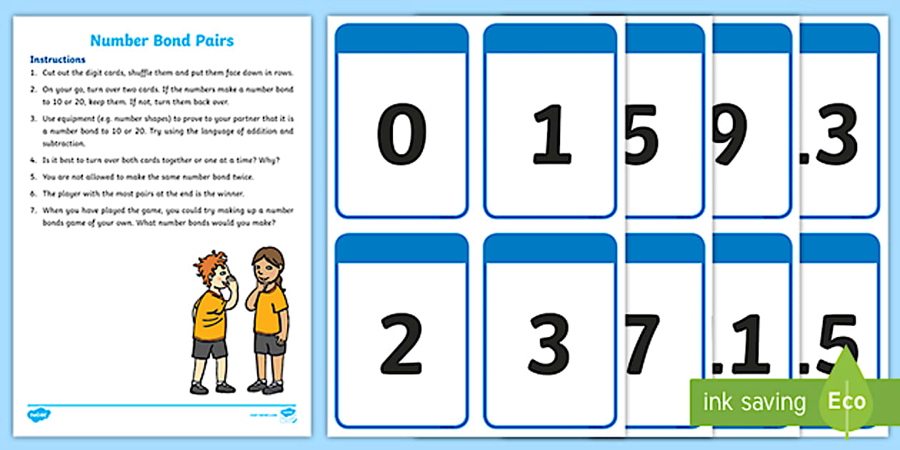 Editable Year 1 Number Bonds within 20 Maths Mastery Game Worksheet