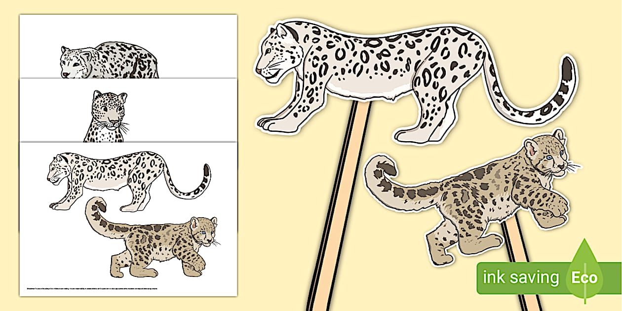 Snow Leopard Stick Puppets (teacher made) - Twinkl