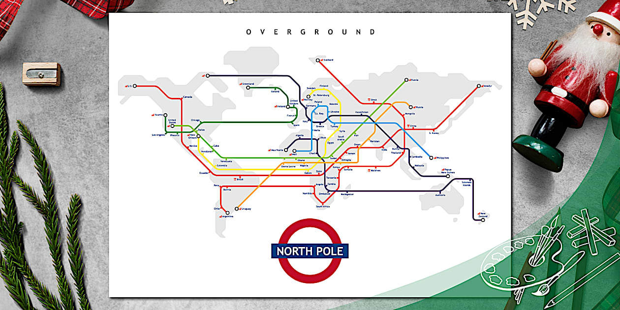 North Pole Overground Map Santa's Journey Christmas Poster