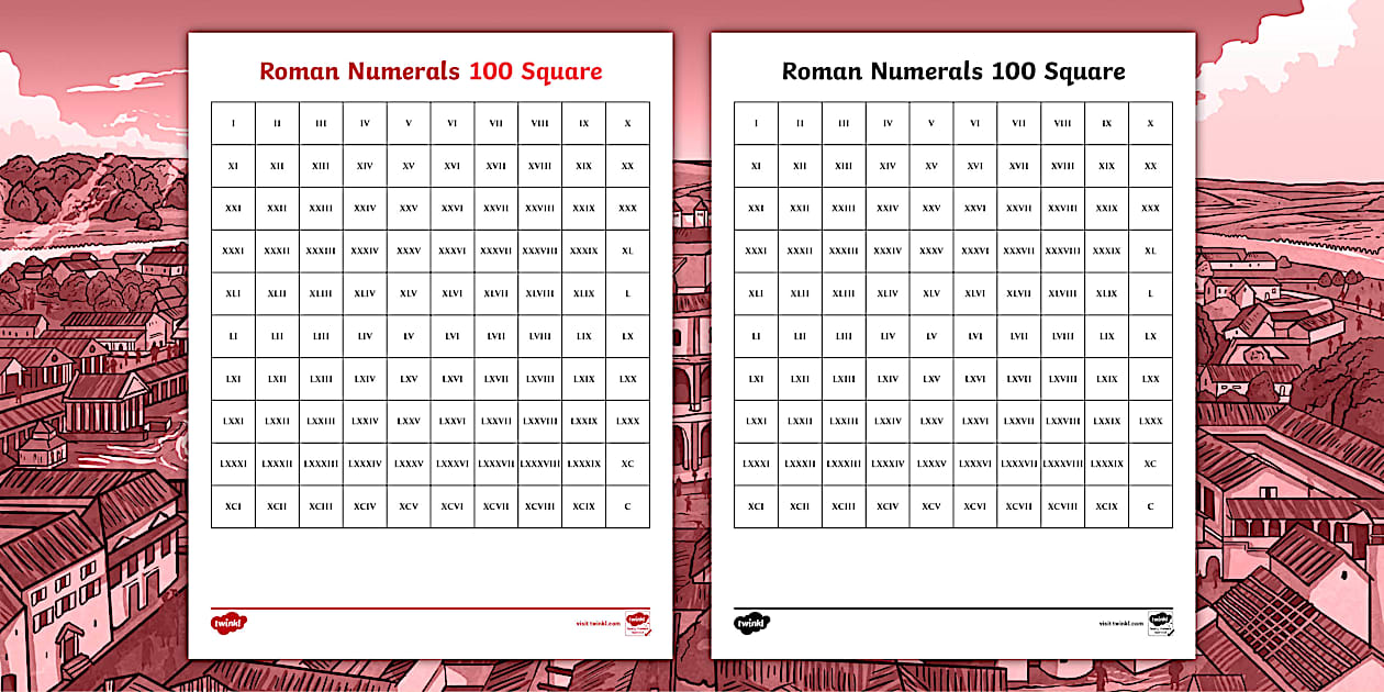 100 Number Square | Roman Numerals | Twinkl