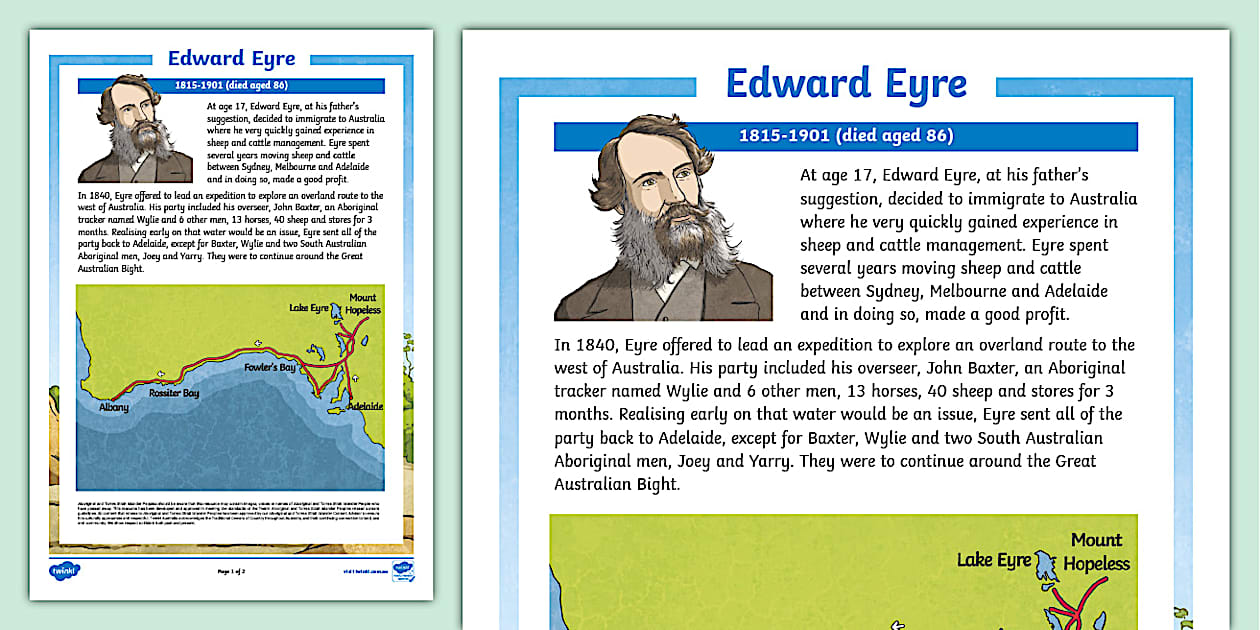 Australian Early Inland Explorers – Edward Eyre Fact Sheet