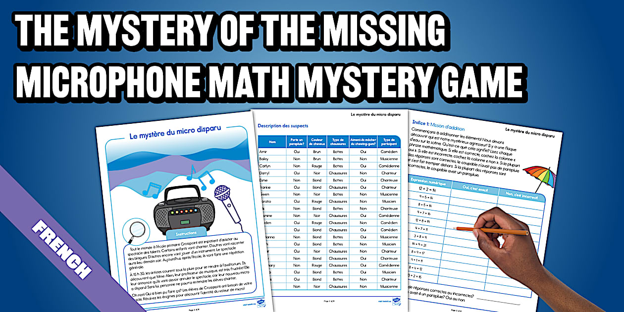 * NEW * The Mystery of the Missing Microphone Math Mystery Game French