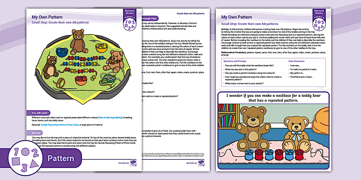 Kindergarten Nursery Maths Pattern: My Own Pattern Activity Tray