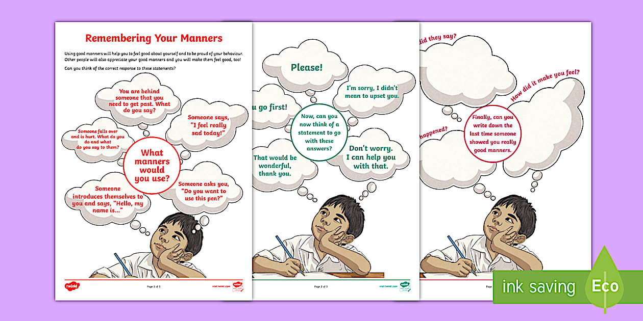 Remember Your Manners Worksheets (Teacher-Made) - Twinkl