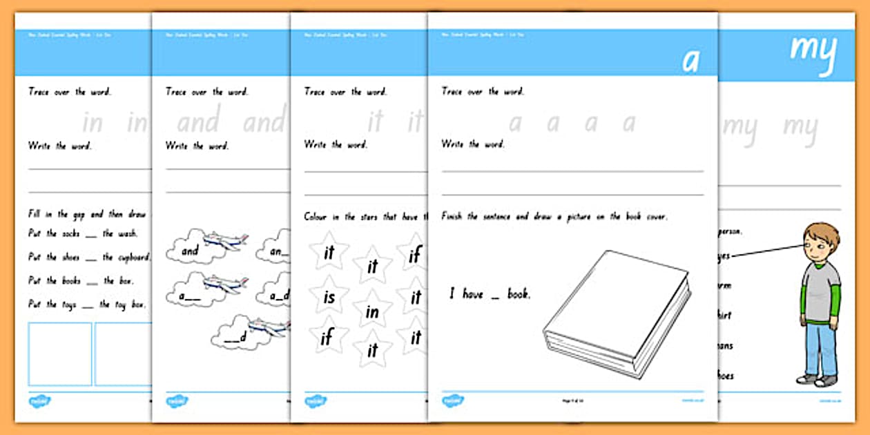 New Zealand Essential Spelling Words List One Write-Up Sheet