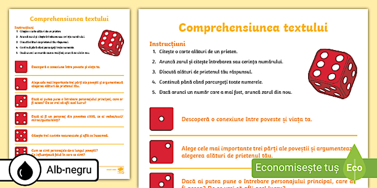 Comprehensiunea textului – Joc cu zar