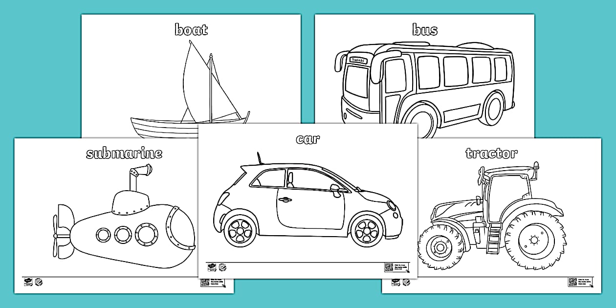 Vehicles and Transport Picture and Word Colouring Sheets