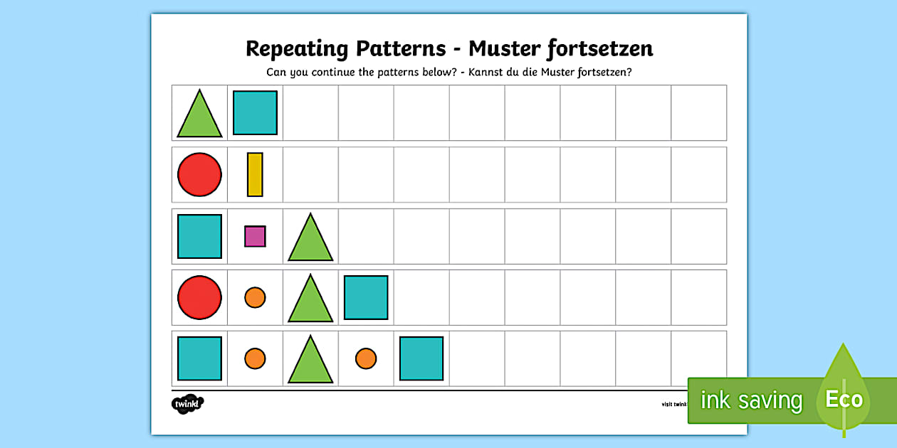 Repeating Pattern Worksheet / Worksheet English/German - EAL, German,