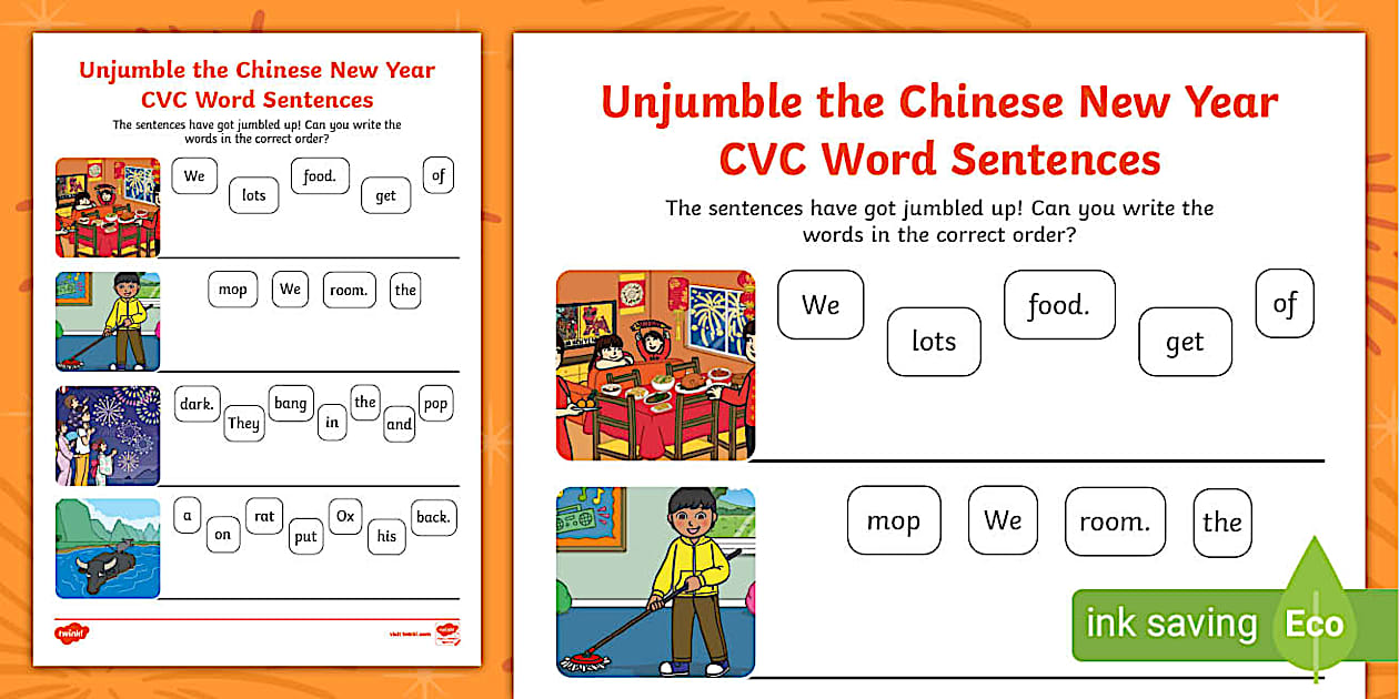 Unjumble the Chinese New Year CVC Word Sentences | Twinkl