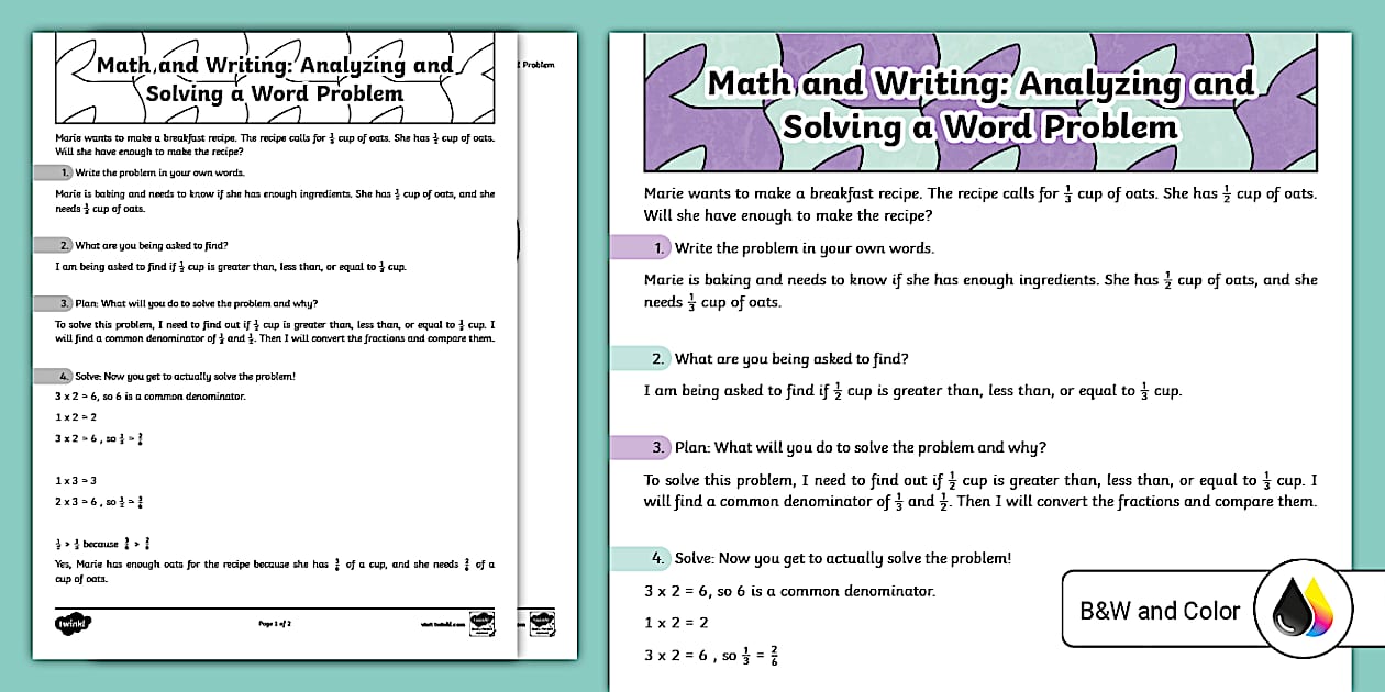 Analyzing and Solving a Word Problem Mentor Text - Twinkl