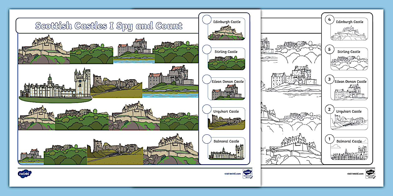 Scottish Castles I Spy and Count Activity Sheet - Twinkl