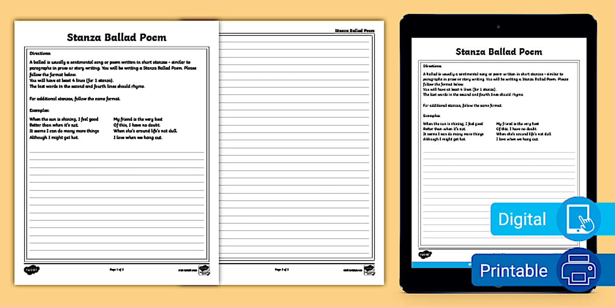 Eighth Grade Ballad Stanza Poetry Activity | Twinkl USA