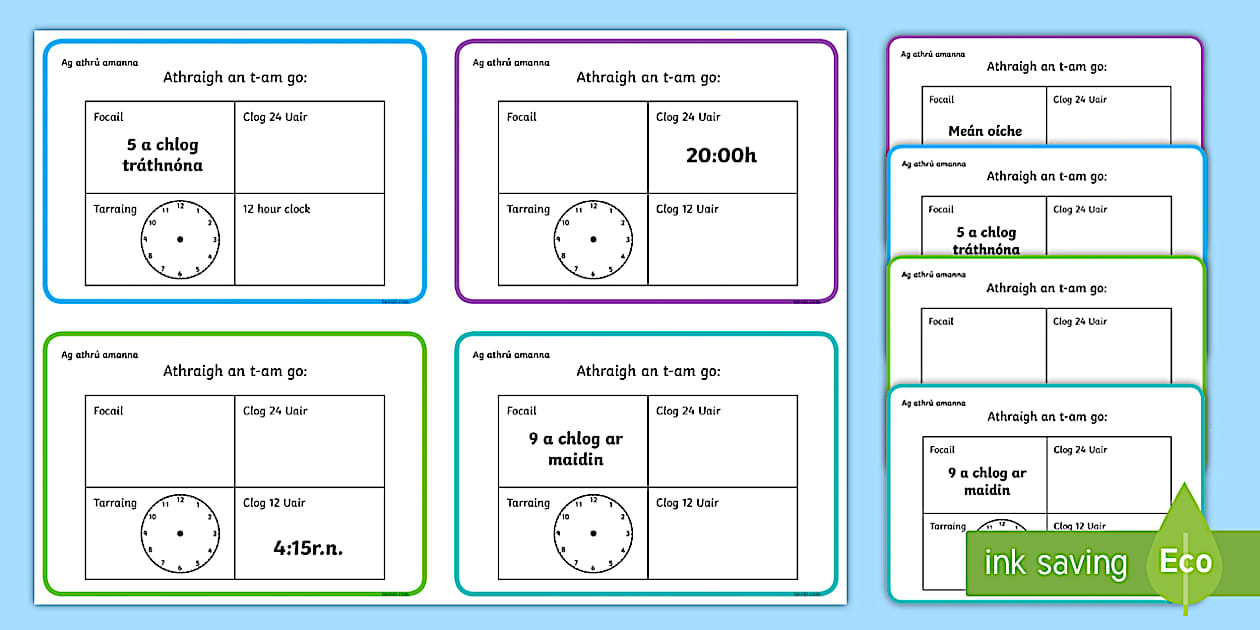 Converting Time Challenge Cards Gaeilge - The Time - Twinkl