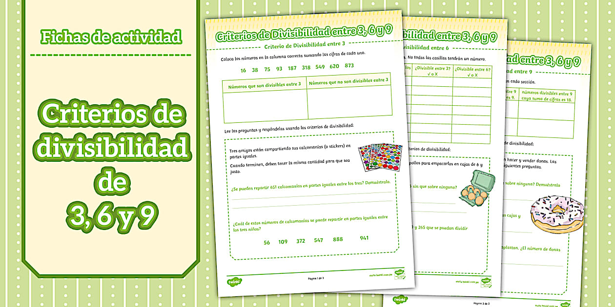 Ficha de actividad: Criterios de divisibilidad de 3,6,9