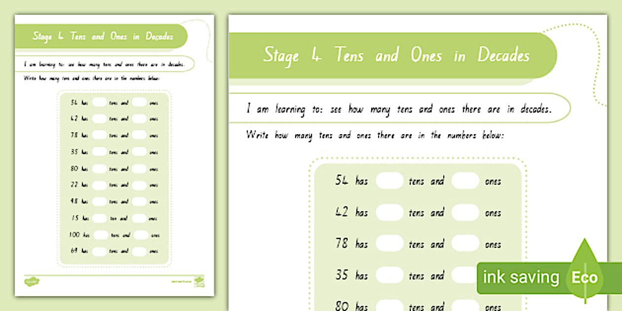 Stage 4 Tens and Ones in Decades - Twinkl