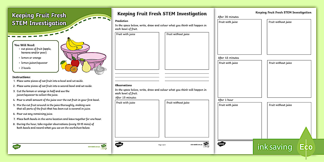 Keeping Fruit Fresh STEM Investigation | F-2 Food Resources