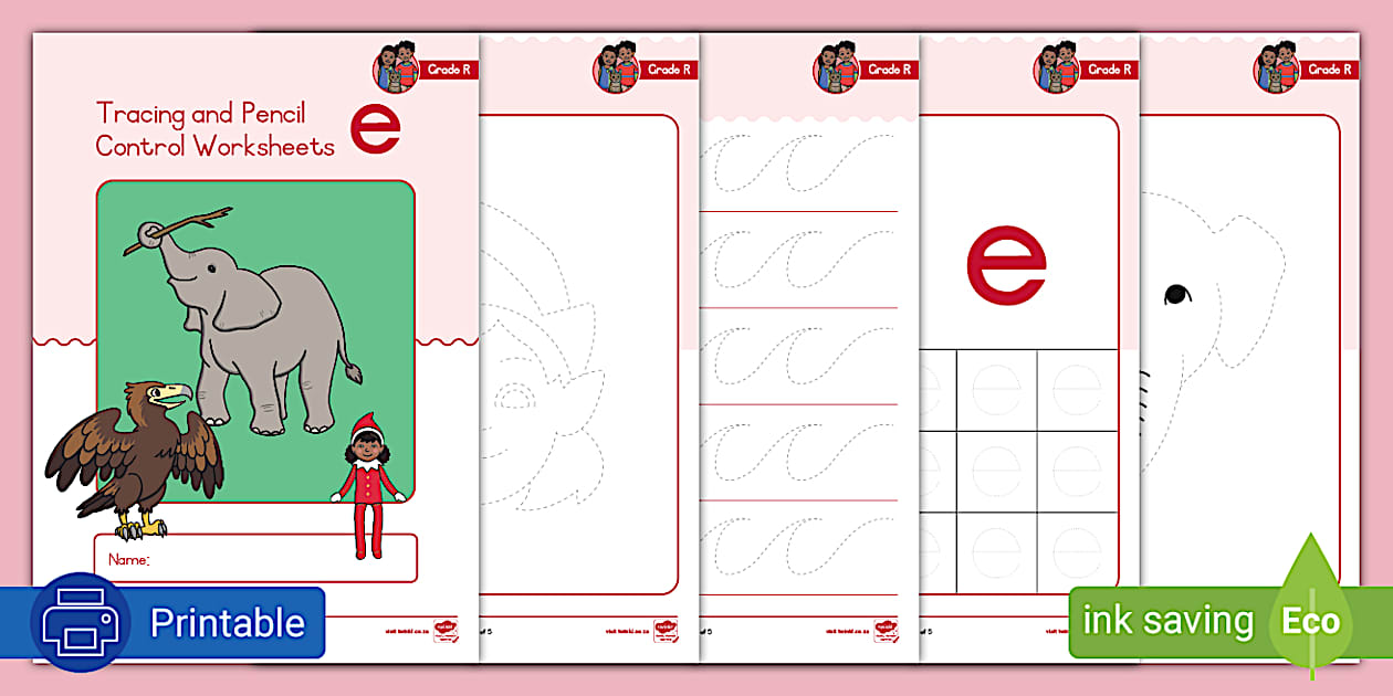 Gr R Phonics: Letter E Tracing and Pencil Control Worksheets