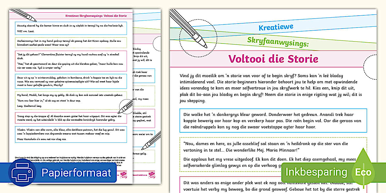 Kreatiewe Skryfaanwysings: Voltooi die Storie