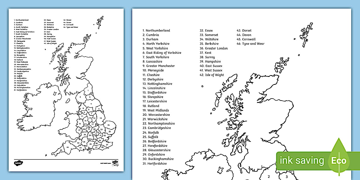 England Counties Map Colouring Sheet (teacher made) - Twinkl