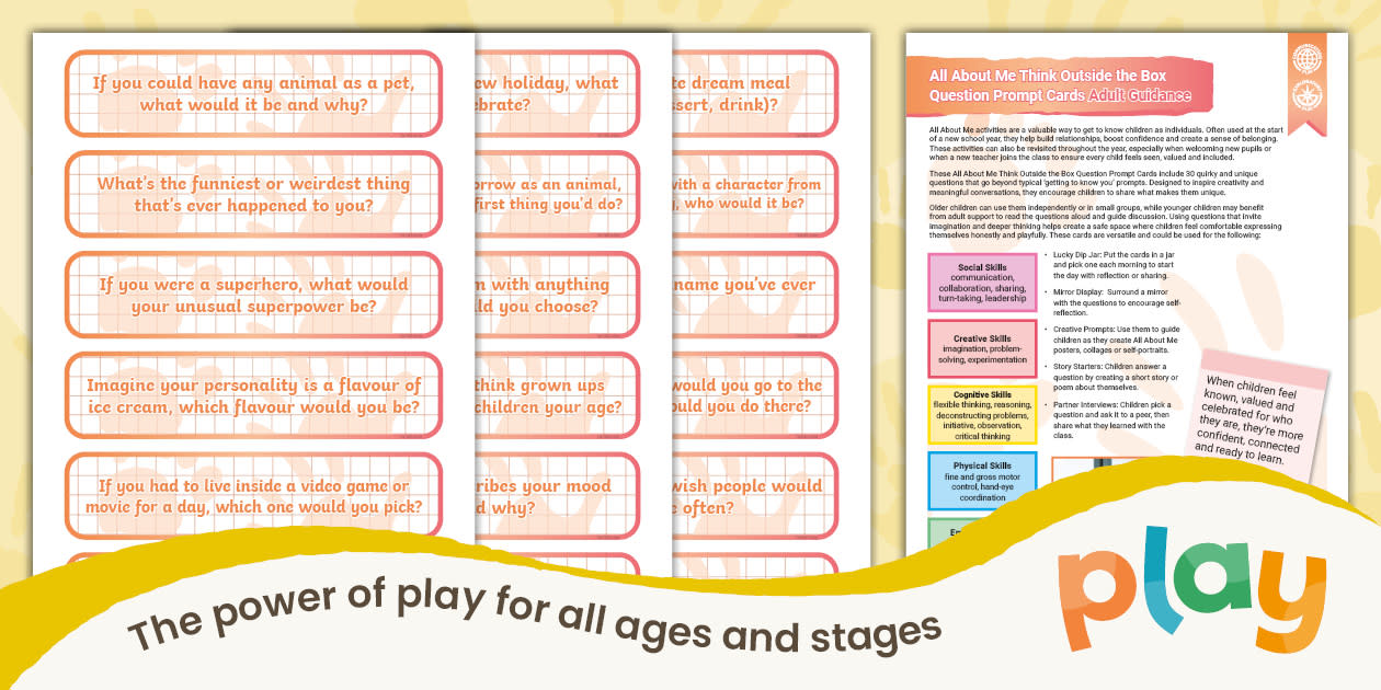 All About Me Think Outside the Box Question Prompt Cards