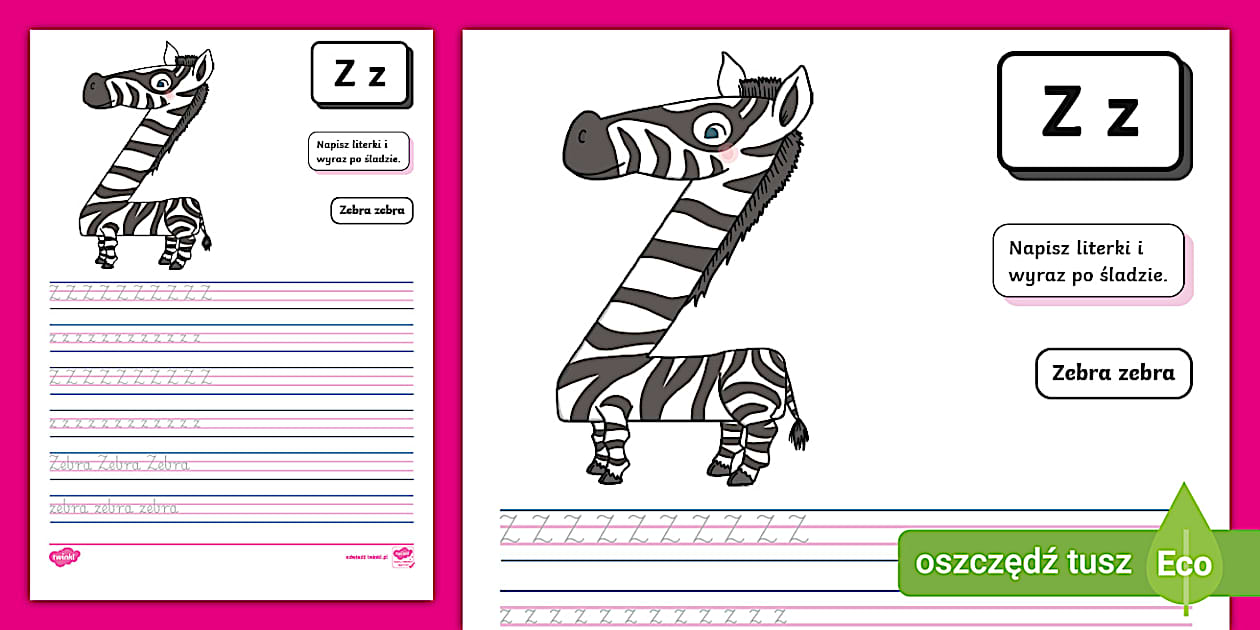Alfabet: Pisanie po śladzie | Literka Z z | Zebra - Twinkl