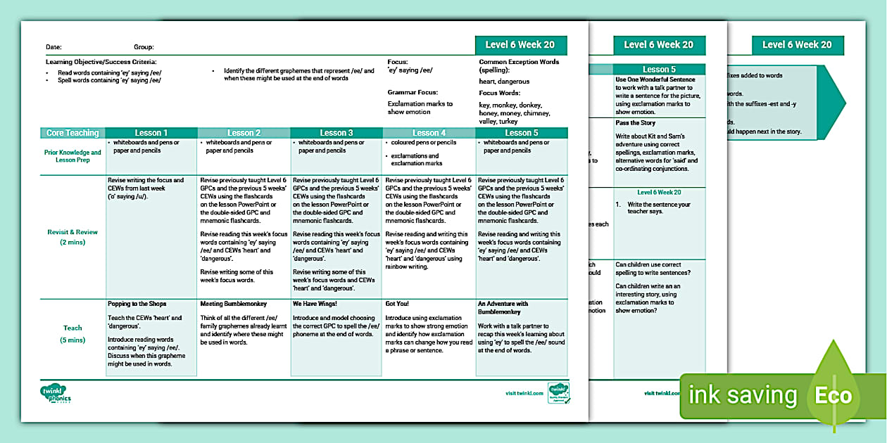 Level 6 Week 12 Weekly Plans - ‘ey’ saying /ee/ - Twinkl