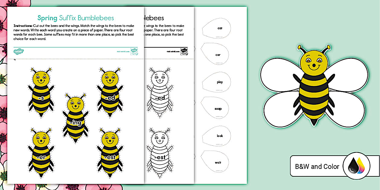 Spring Suffix Bumblebee Worksheet | Spring | Twinkl USA