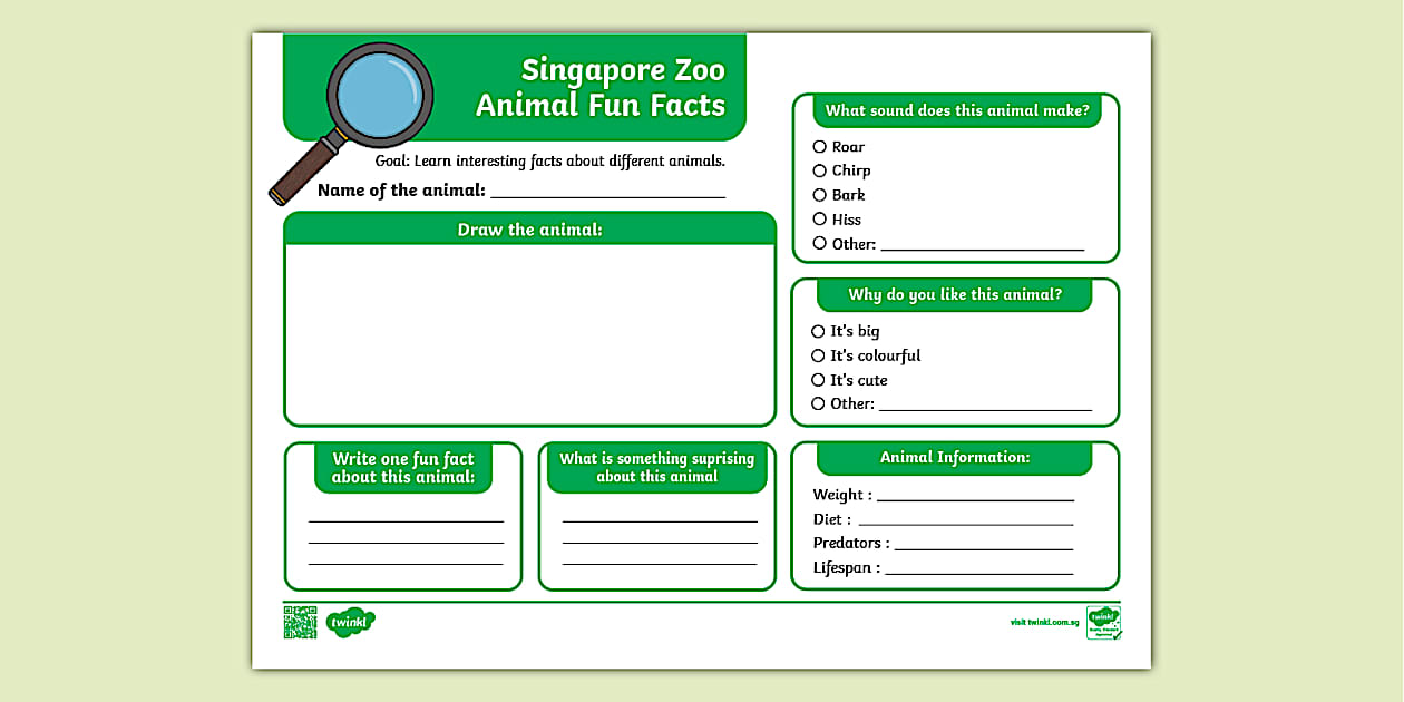 Singapore Zoo Animal Fun Facts Worksheet (teacher made)
