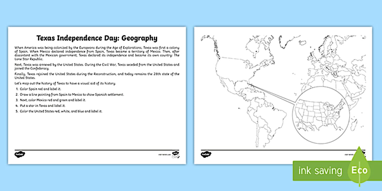 Texas Independence Label the Map Geography Worksheet