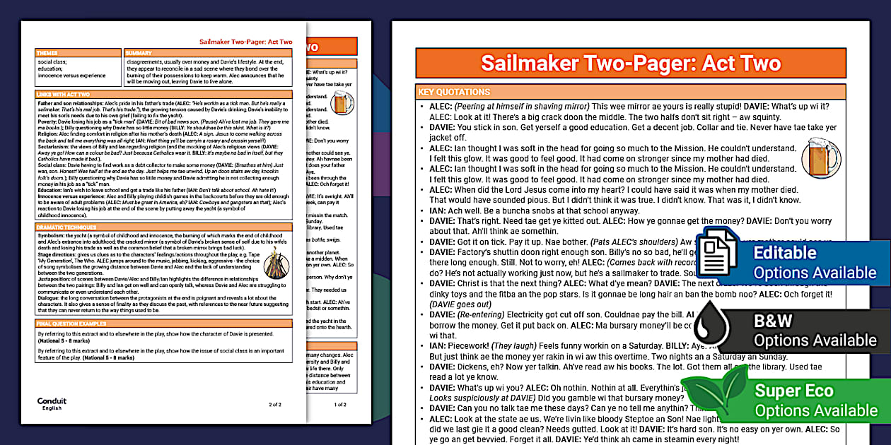 Sailmaker Two-Pager: Act Two (teacher made) - Twinkl