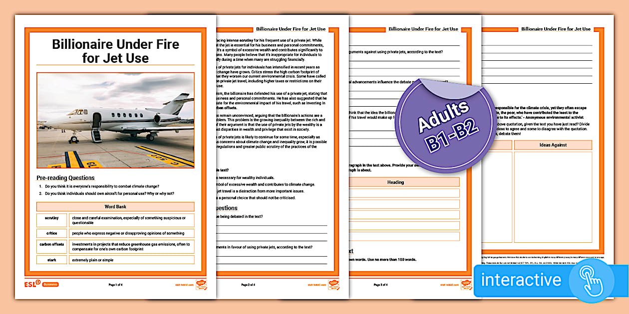 ESL Billionaire Under Fire for Jet Use (Teacher-Made)