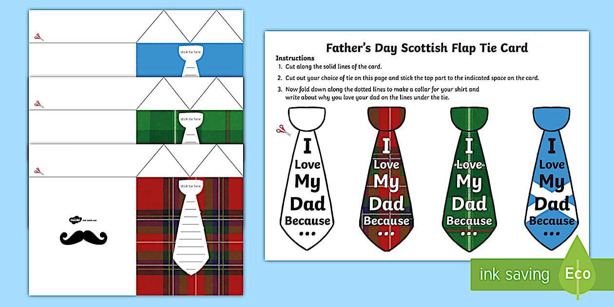 Editable Father’s Day Scottish Flap Tie Card Craft