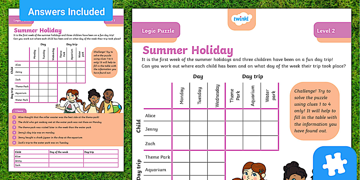 Summer Holiday Fun Logic Puzzle - Twinkl - Kids Puzzles