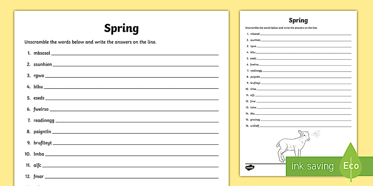 Spring Word Unscramble (Teacher-Made) - Twinkl