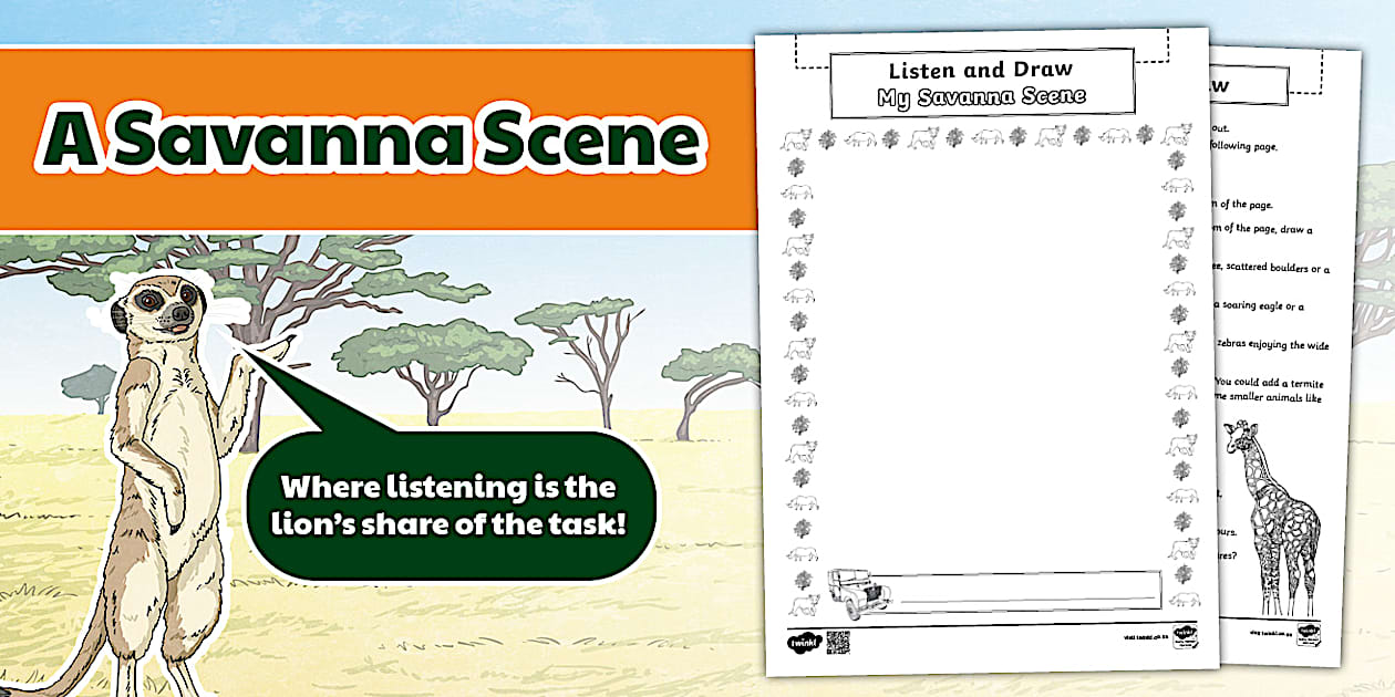 Listen and Draw a Savanna Scene Worksheet