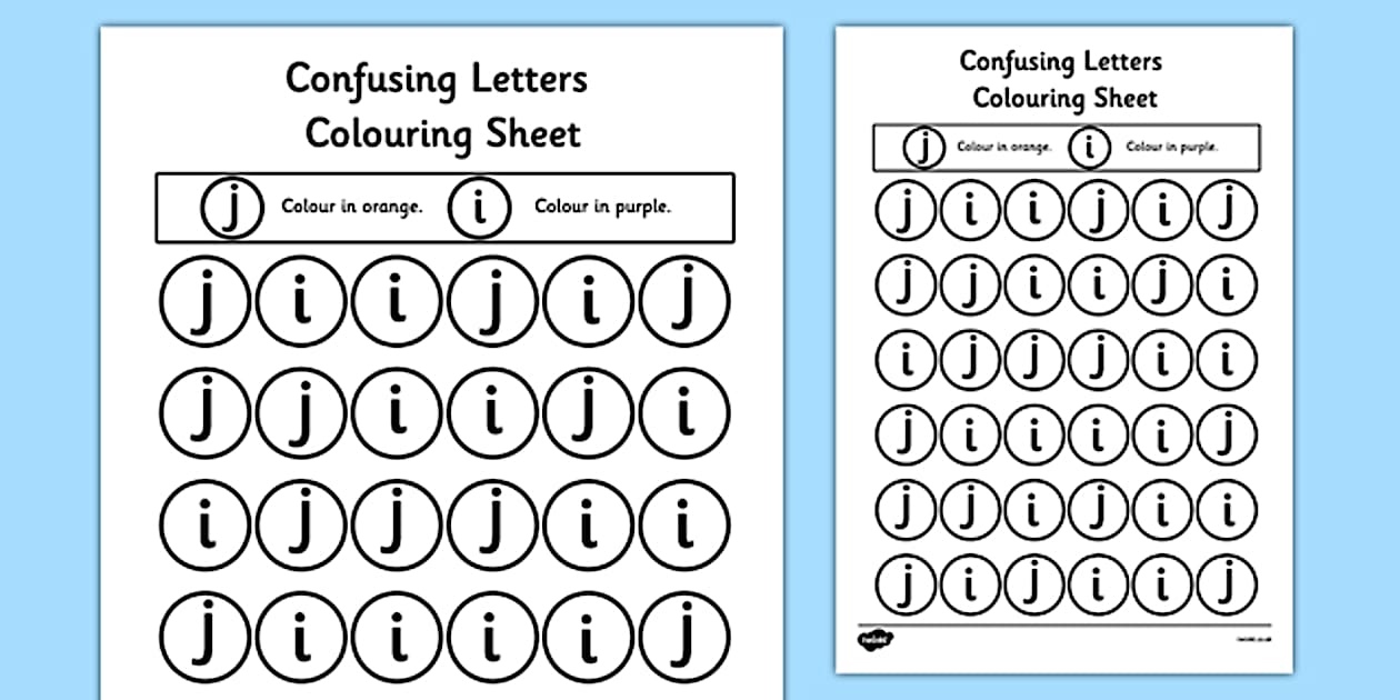 Confusing Letters Colouring Worksheets J and I - Twinkl