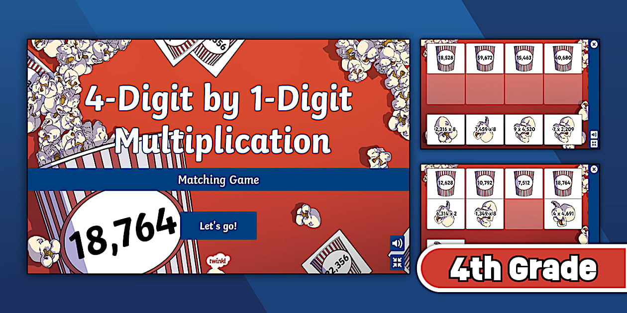 Fourth Grade 4-Digit by 1-Digit Matching Multiplication Game