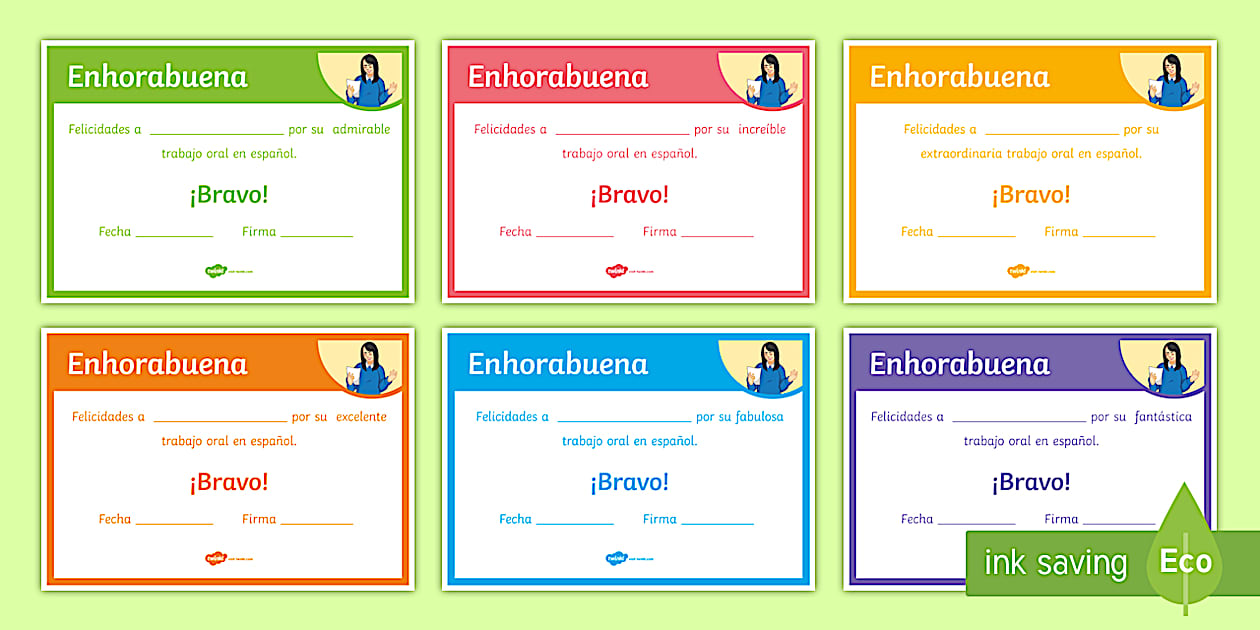 Editable End-of-Year Oral Work Award Certificates - Spanish